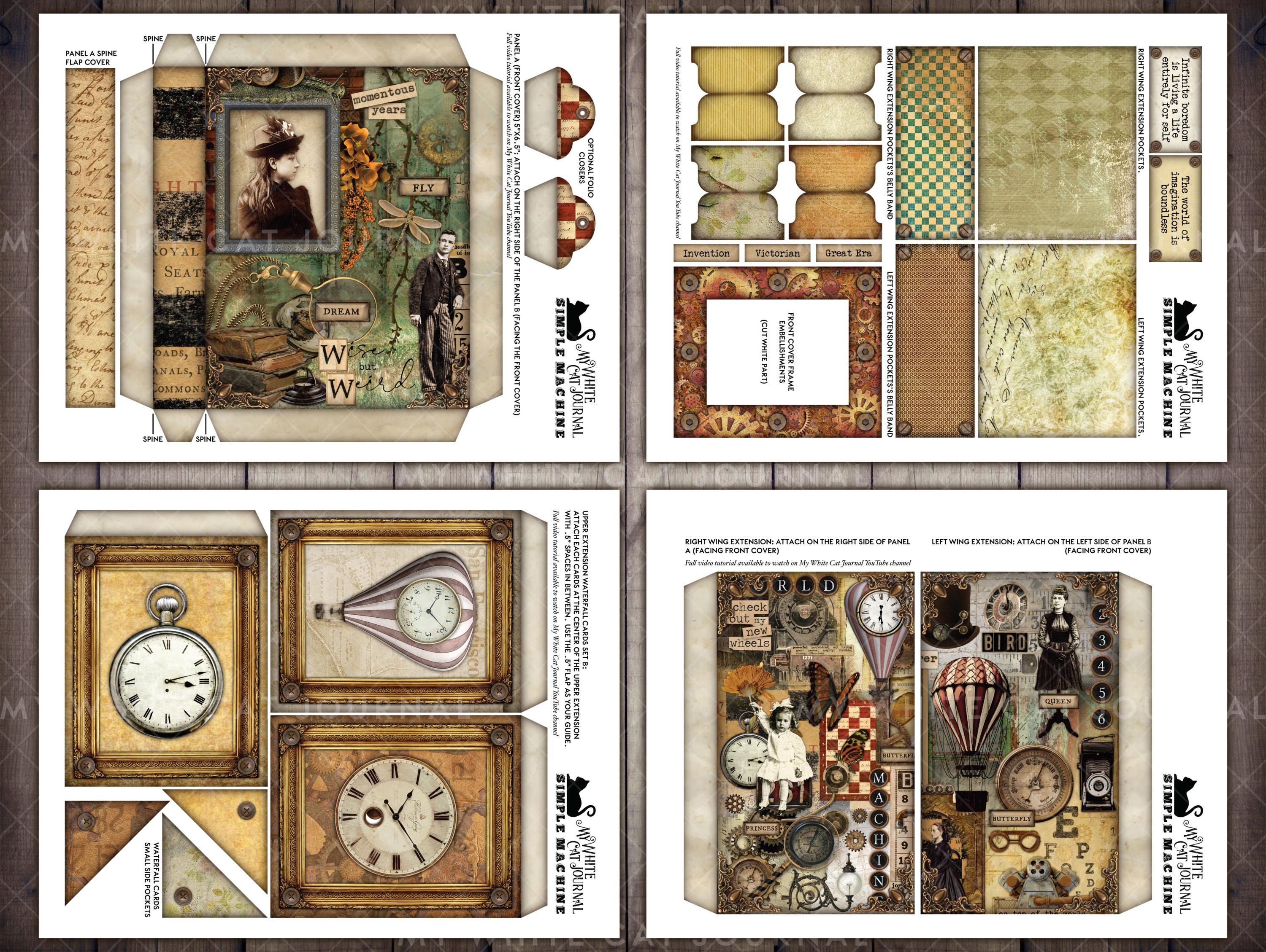 Junk Journal, Printable Folio Kit, Steampunk, Simple Machine, Folding ...