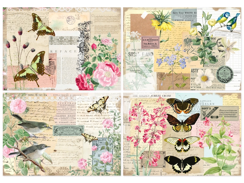 Junk Journal Butterfly Collage Paper Master Board Vintage - Etsy