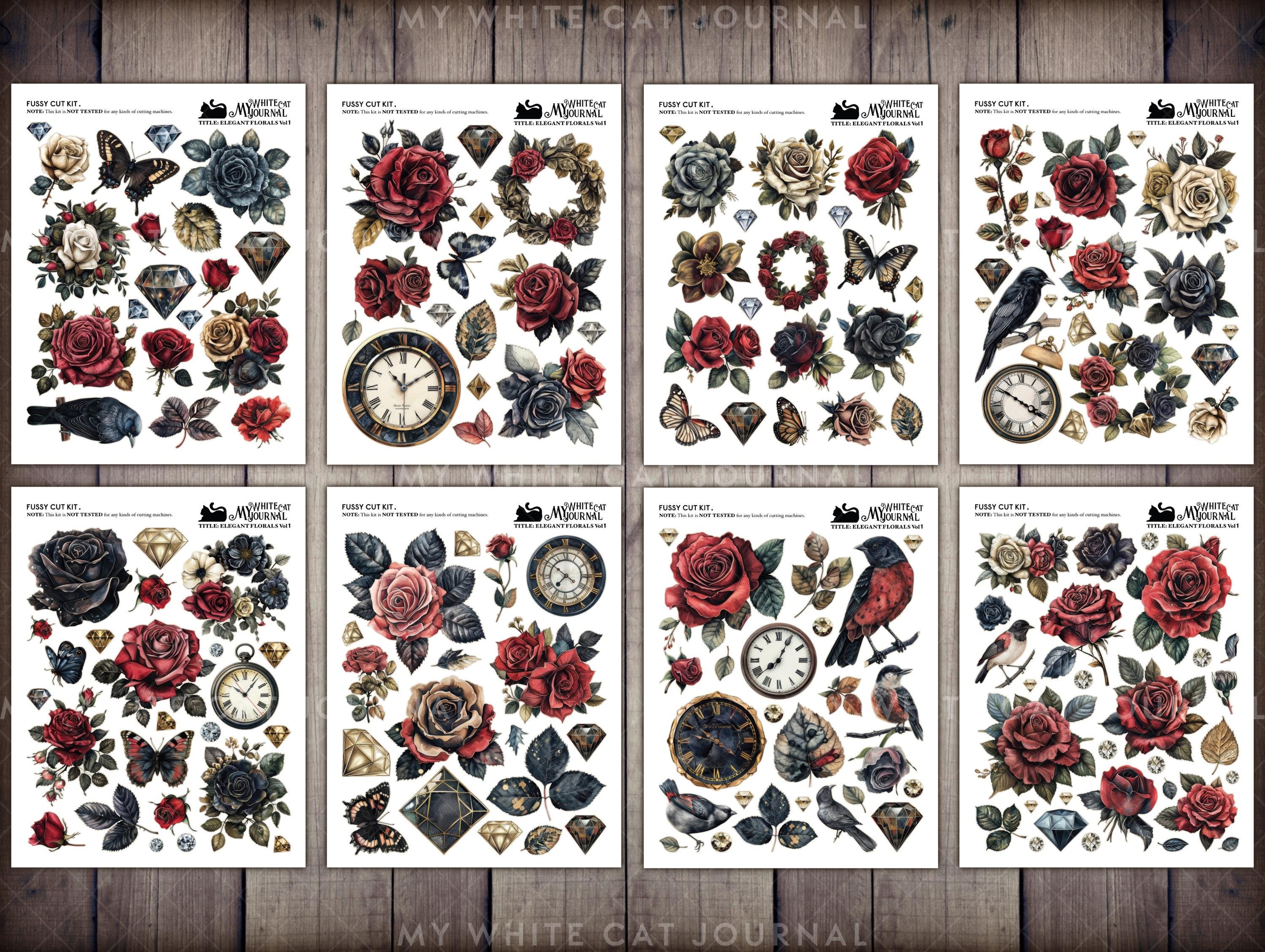 Printable Floral Stickers | Vintage Roses, Birds & Clocks | Junk ...