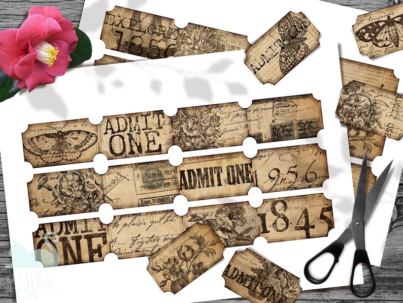 Junk Journal, Faux Ticket, Monochrome, Printable, Vintage, Ephemera ...