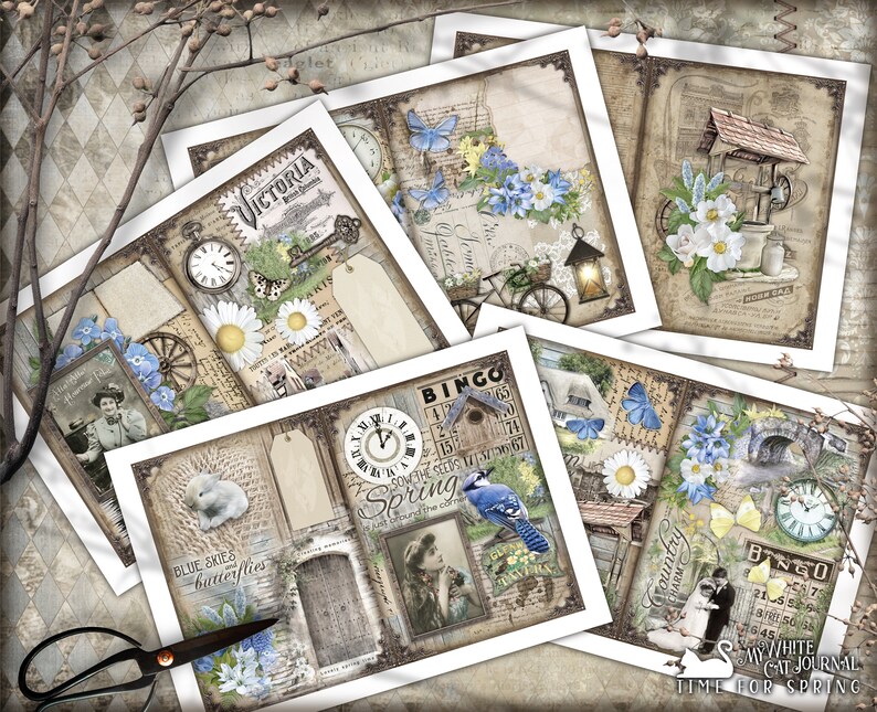 Junk Journal Time for Spring French Blue Printable - Etsy