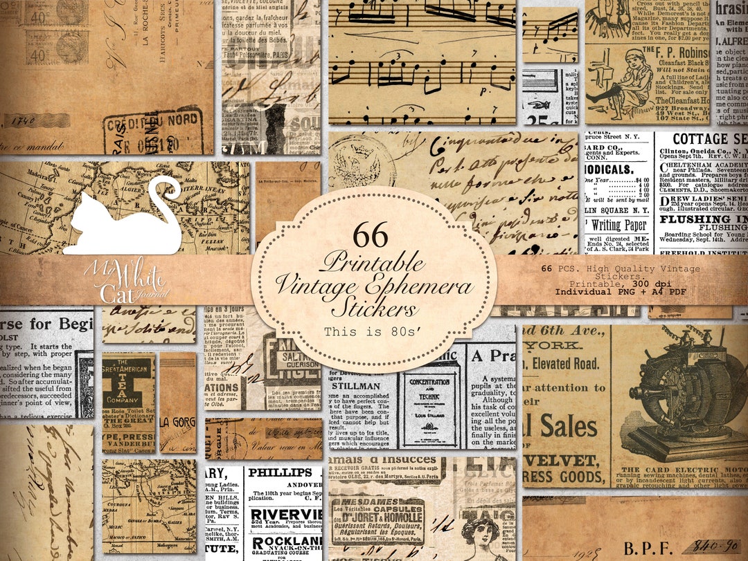 Junk Journal, Printable, Newspaper, Washi Tape, Sticker, Ephemera ...