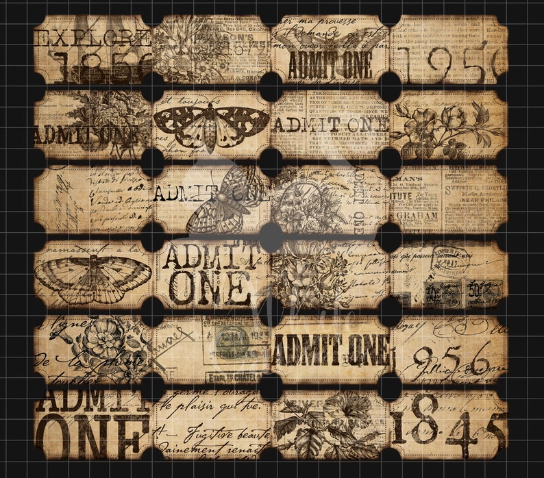 Junk Journal, Faux Ticket, Monochrome, Printable, Vintage, Ephemera ...