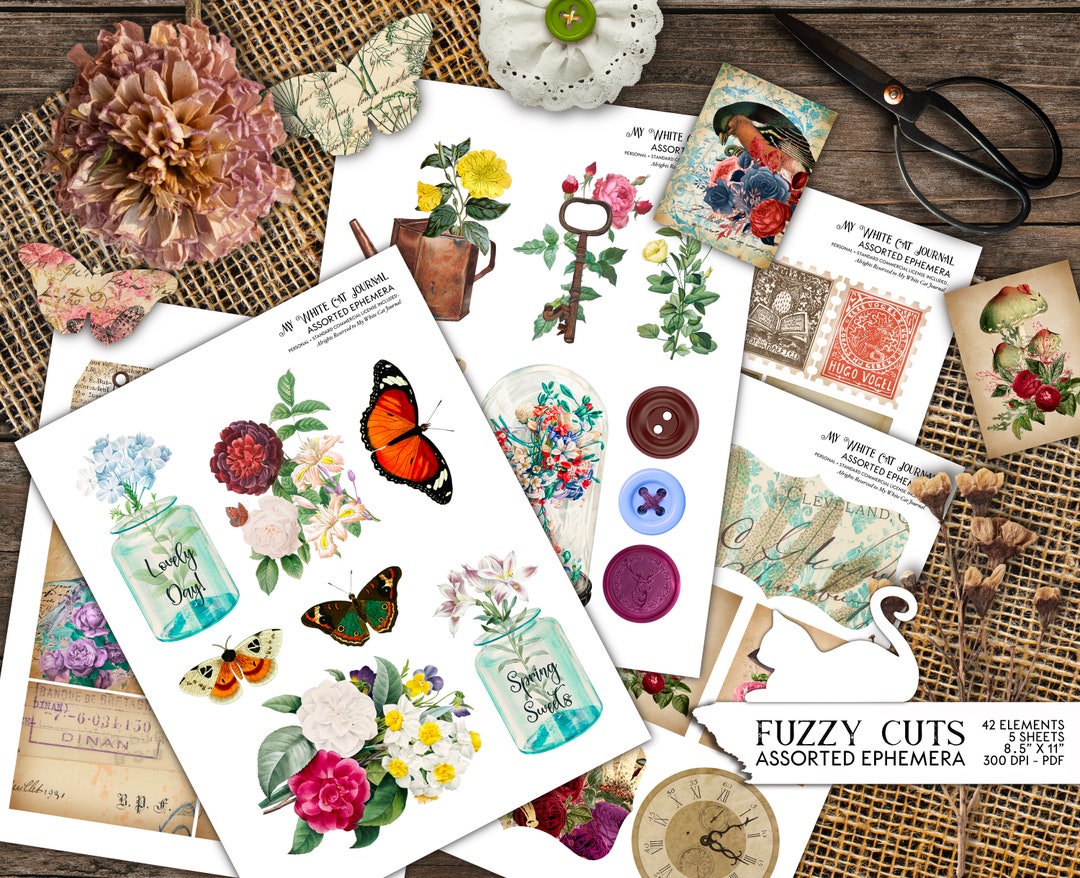 Printable Ephemera Stickers | Vintage Junk Journal Kit | Retro Ads ...