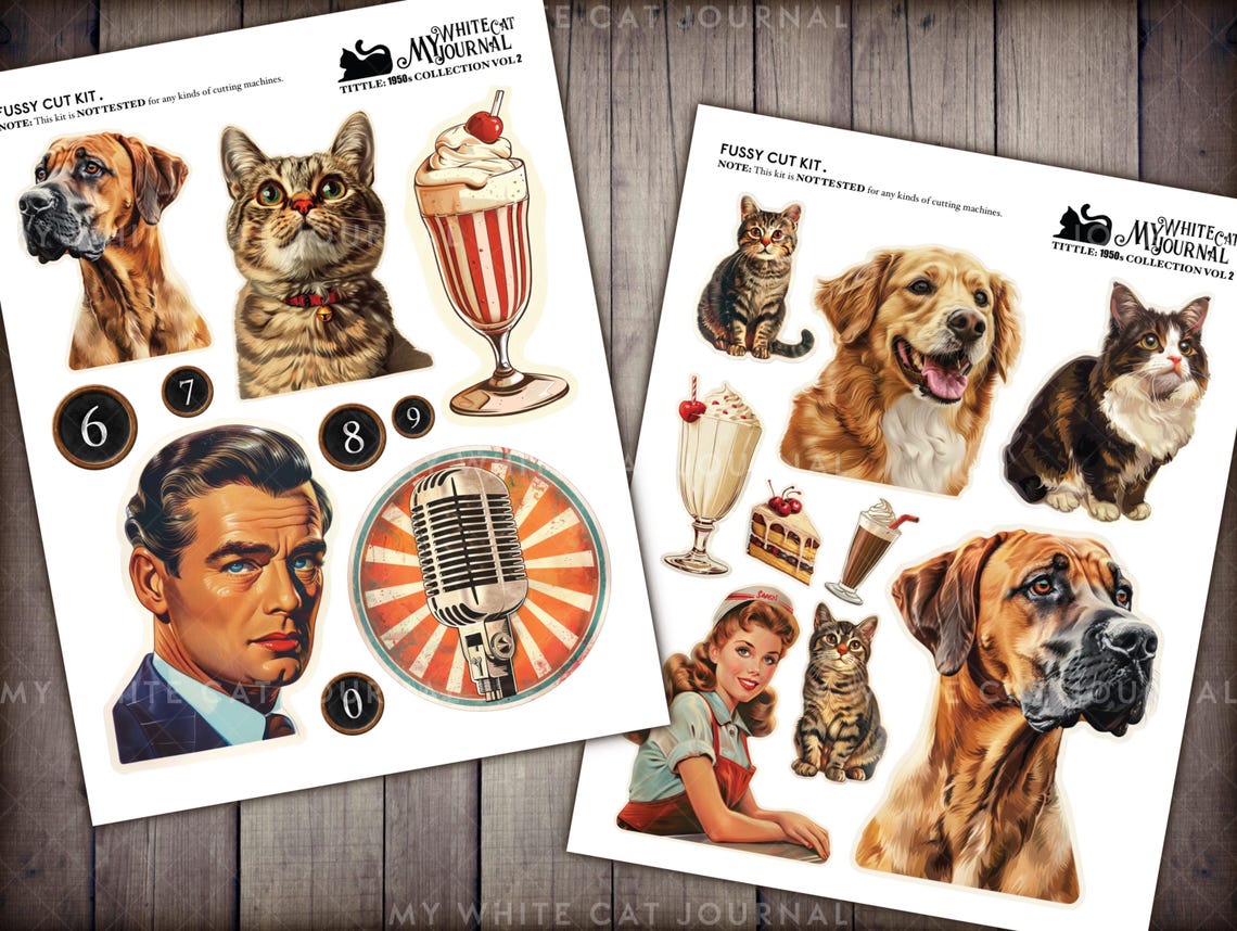 1950s Ephemera Printable Kit | Retro Junk Journal Stickers | Vintage ...