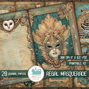 Teal Junk Journal Papers: Regal Masquerade Ephemera (digital Download ...