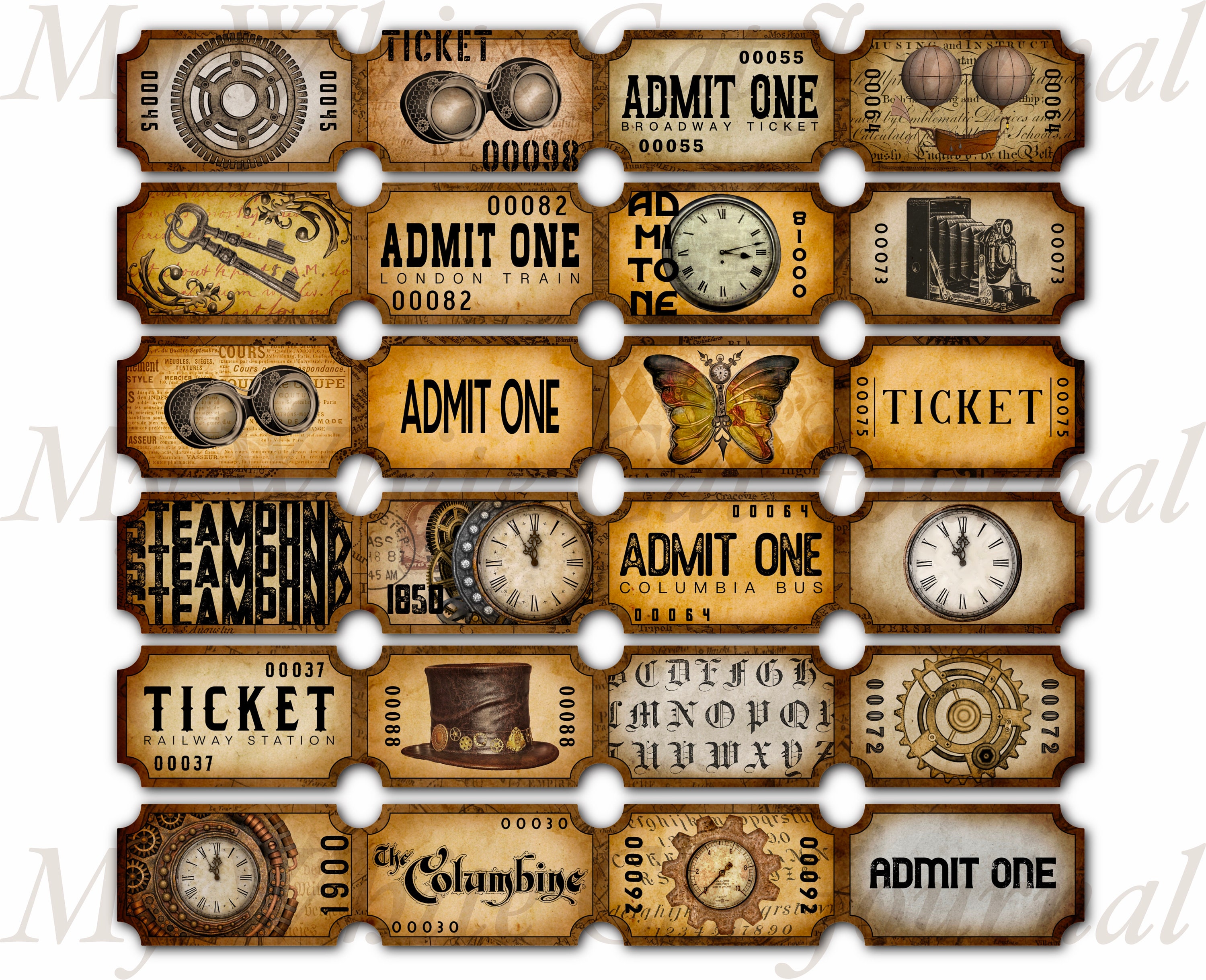 Junk Journal, Printable Ticket, Steampunk, Timeless, Collage Sheets ...
