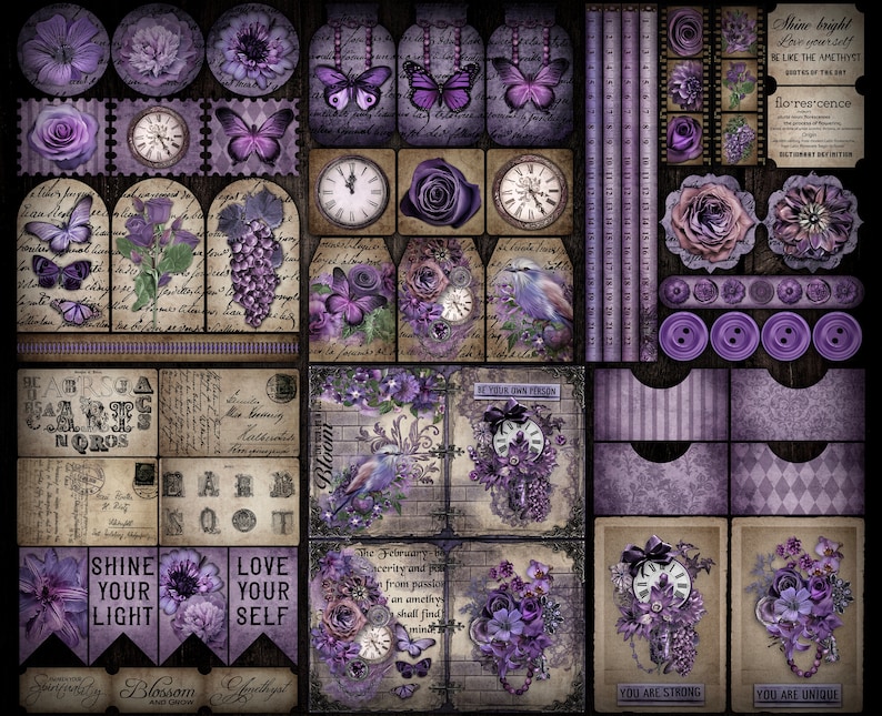 Junk Journal Purple Ephemera Embellishments Amethyst - Etsy