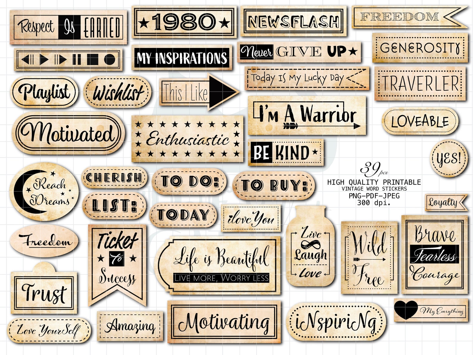 Junk Journal Stickers Words Vintage Old Retro Printable Etsy Junk Journal Stickers Words Vintage Old Retro Printable Etsy