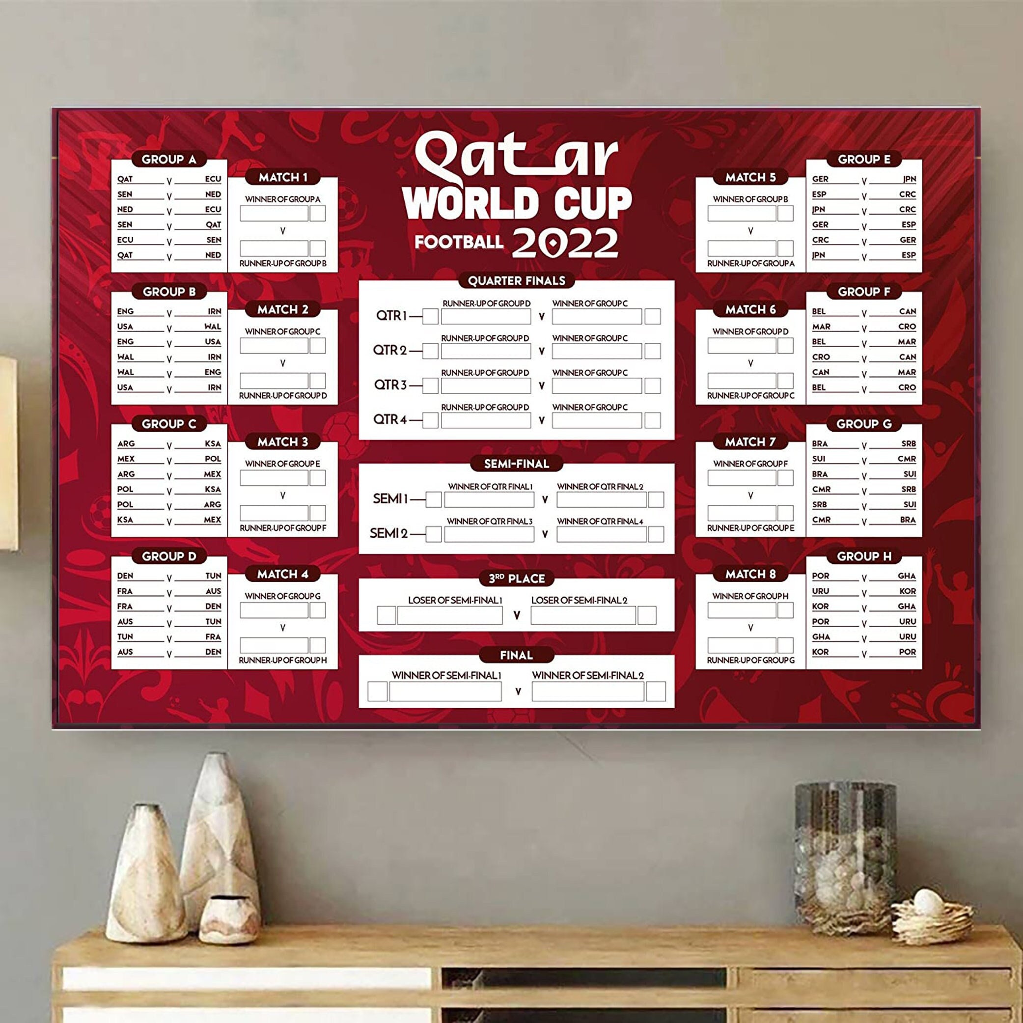 2022 World Cup Schedule Bracket Prediction Wall-Chart, FIFA World Cup ...