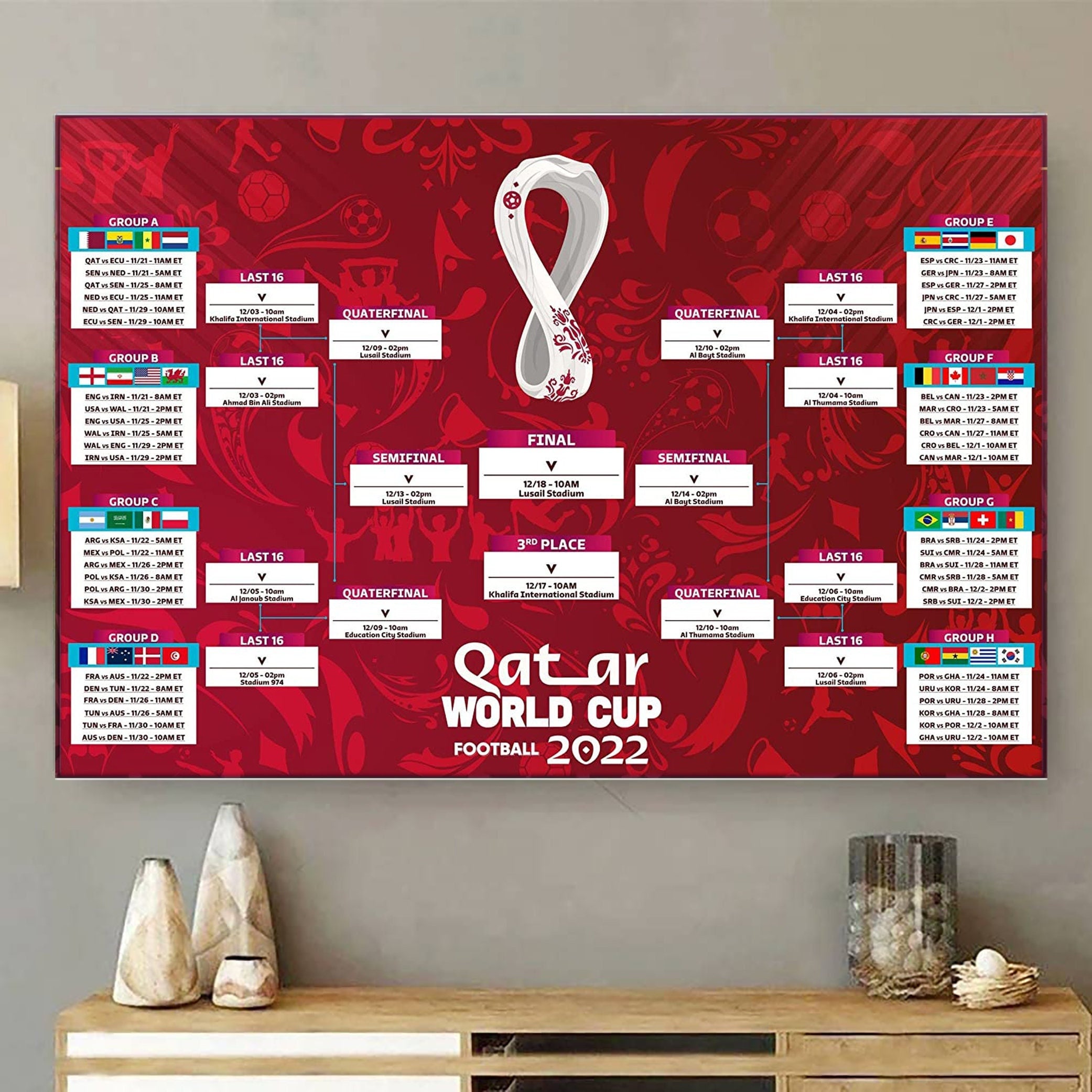 2022 World Cup Schedule Bracket Prediction Wall-Chart, FIFA World Cup Schedule Poster