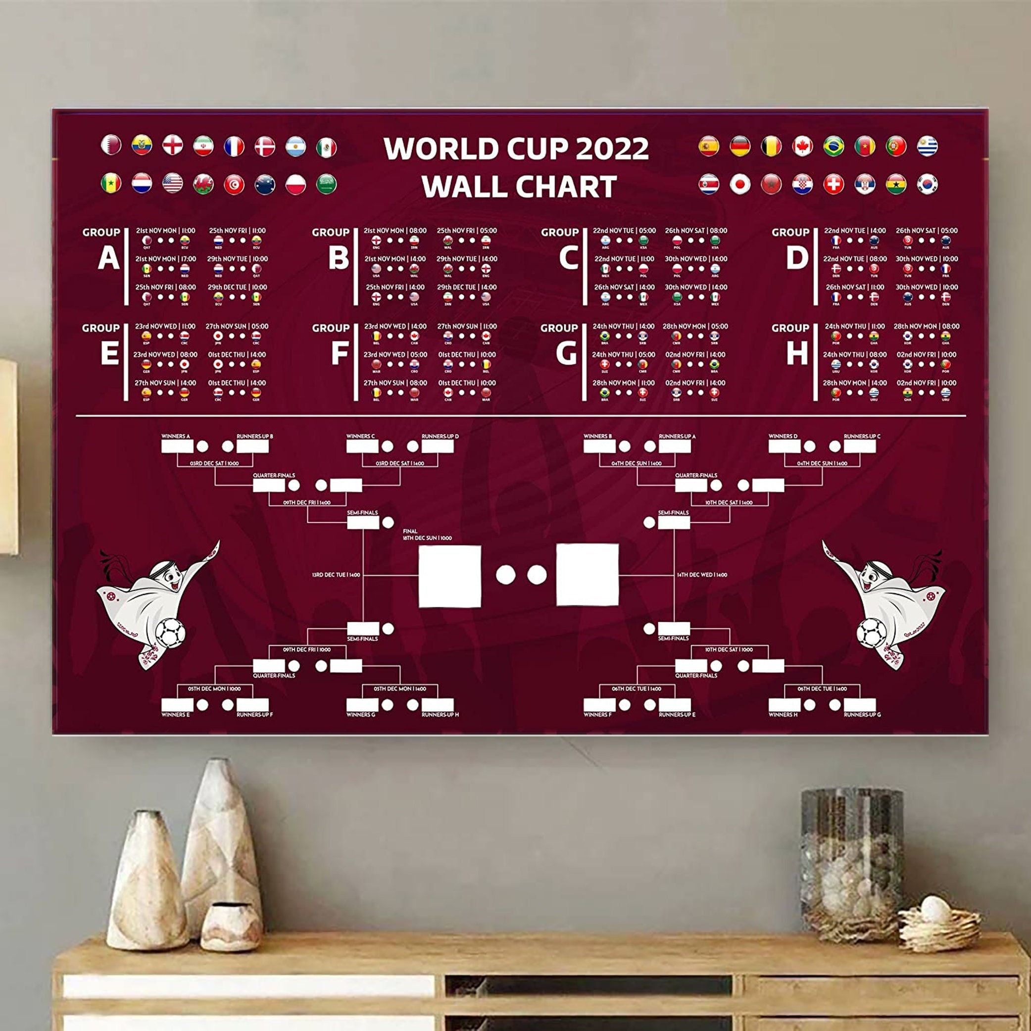 2022 World Cup Schedule Bracket Prediction Wall-Chart, FIFA World Cup ...
