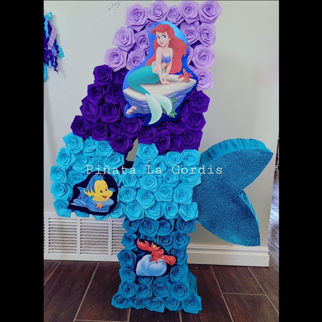 Mermaid Number Piñata With Roses,number Piñata With Mermaid Theme ...