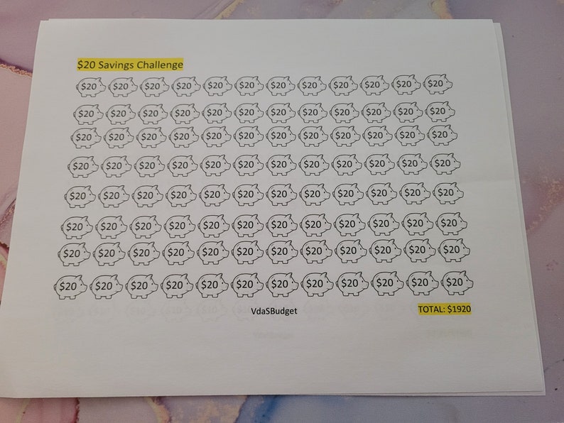 20 Savings Challenge Printable - Etsy