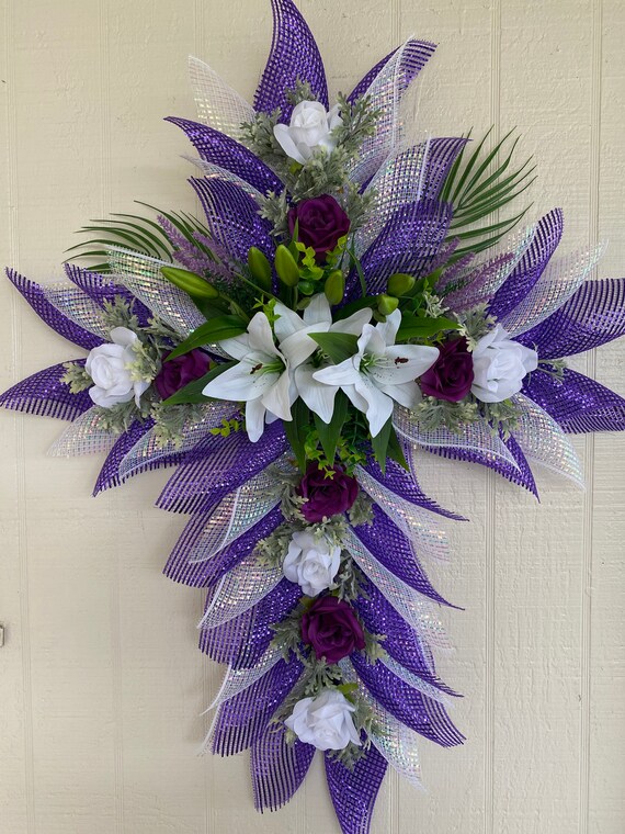 Easter Cross Wreath Cemeterycemetery Flowers. Faux Flowers. - Etsy