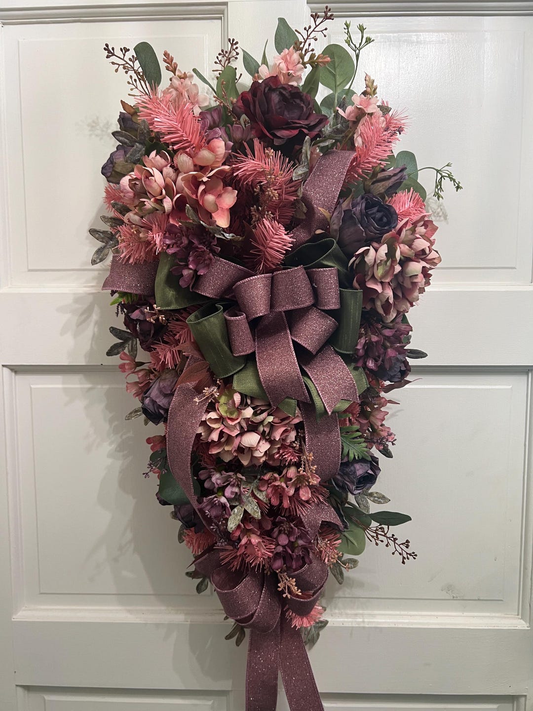 Hydrangeas Front Door Swag, Front Porch Swag, Indoor Swag, Foyer Wall ...