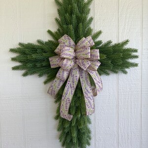 Cross Front Door Wreath With Evergreen and a Bow. Cemetery Wreath ...