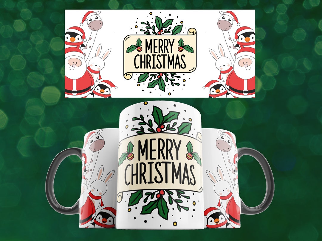 Merry Christmas MUG TEMPLATE, Cute Christmas Mug Template, Digital ...