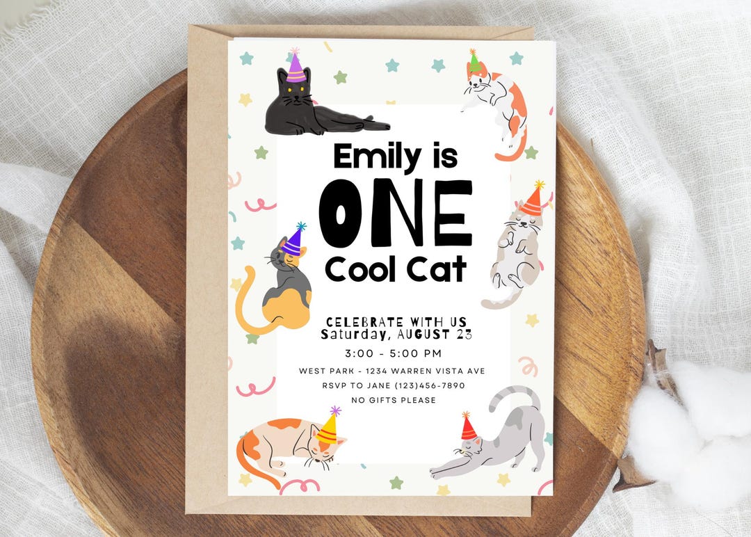 One Cool Cat First Birthday Invitation | Customizable 1st Birthday ...
