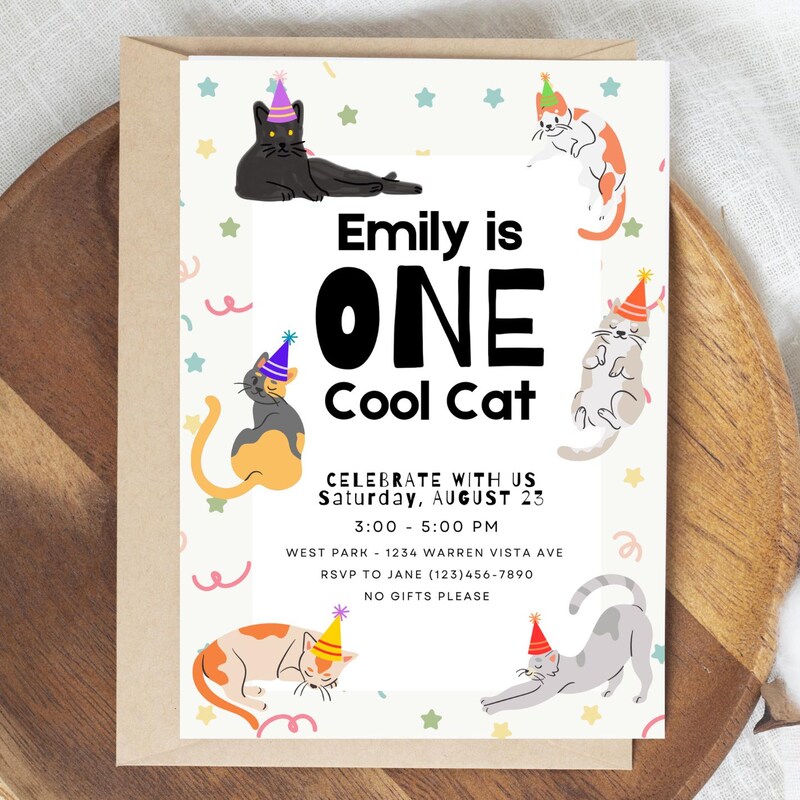 Cat 1st Birthday Template - Etsy