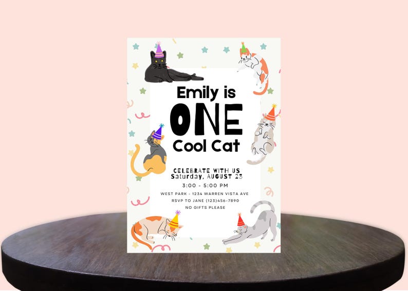 One Cool Cat First Birthday Invitation | Customizable 1st Birthday ...
