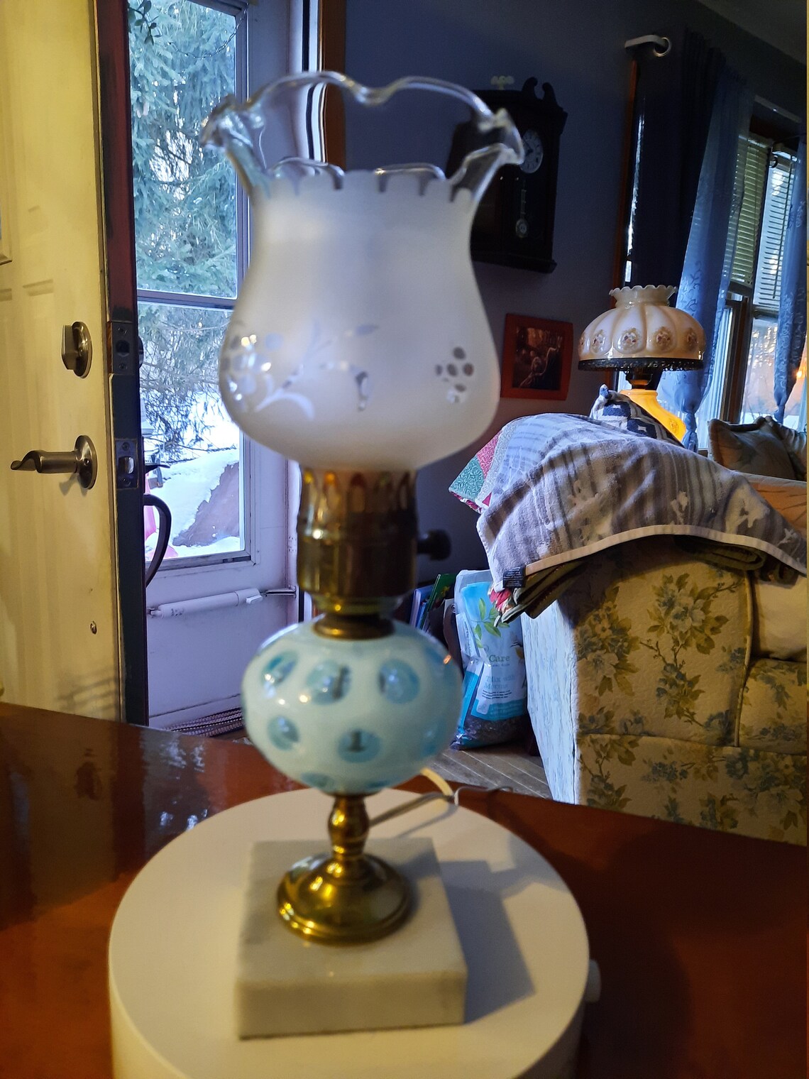 Fenton Baby Blue Coindot Miniature Lamp Rare and Matching Dish | Etsy