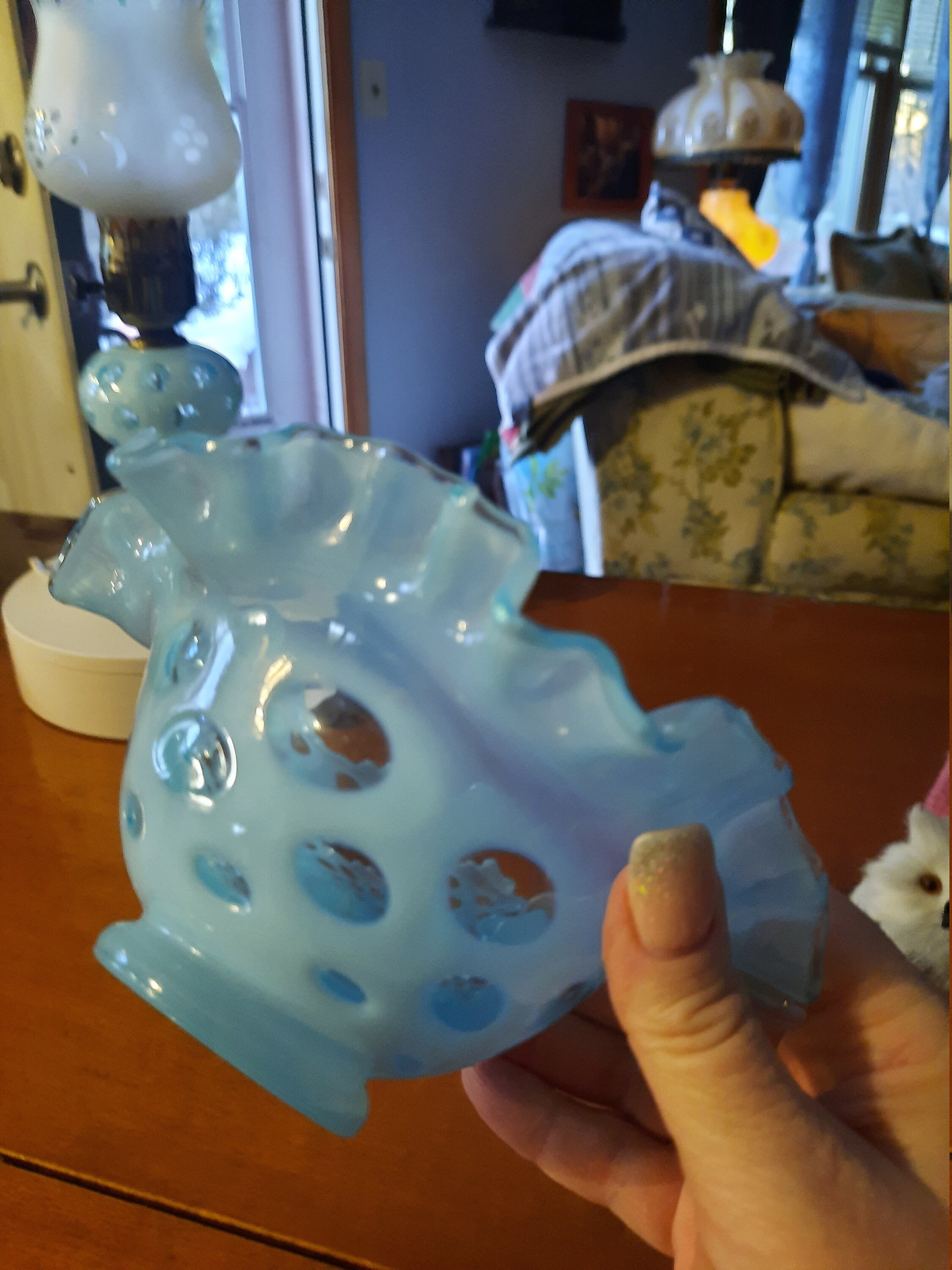 Fenton Baby Blue Coindot Miniature Lamp Rare and Matching Dish - Etsy