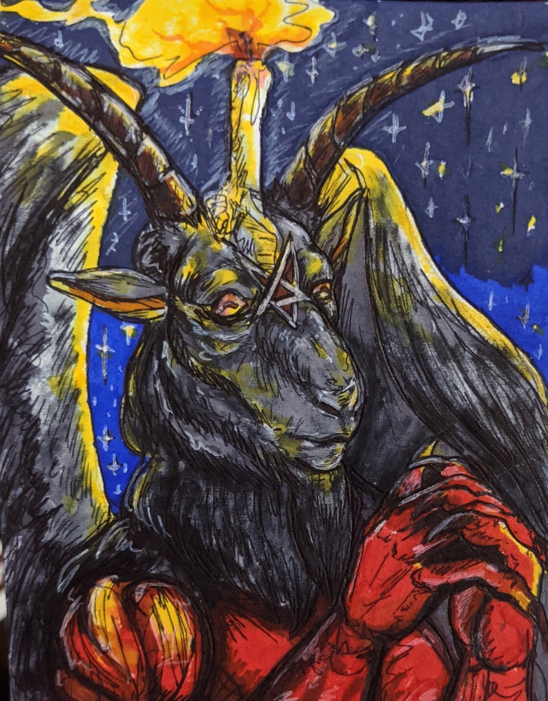 Baphomet Satanic Goat Watercolor Painting Print - Etsy