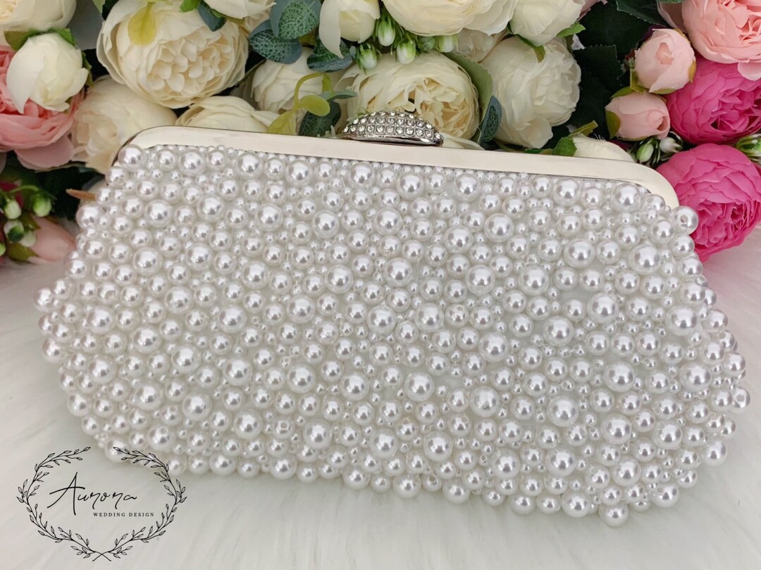Pearl Clutch Bag, Pearl Evening Bag, Bridal Clutch With Pearls, Beaded ...