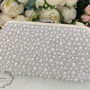 Pearl Clutch Bag, Pearl Evening Bag, Bridal Clutch With Pearls, Beaded ...