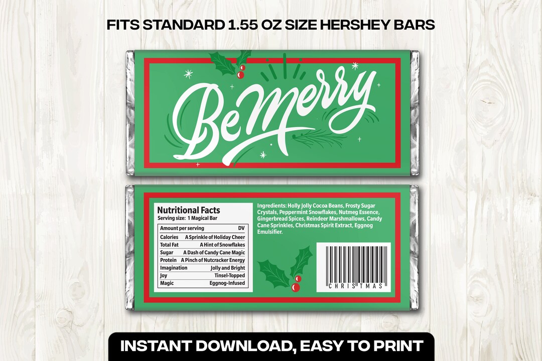 Christmas Chocolate Bar Label PDF Printout for Hershey's - Etsy