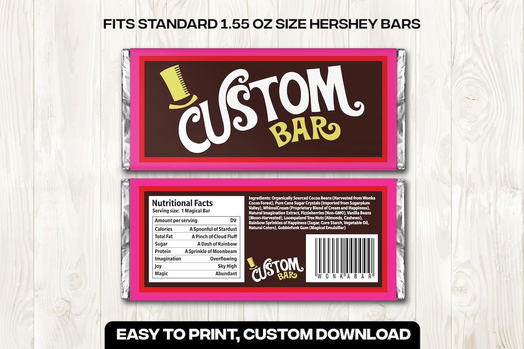Custom Chocolate Bar Label Digital PDF for Hershey's 1.55oz DIY Wrapper ...