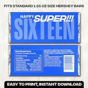 Super16 Chocolate Bar Wrapper Printable Hershey's 1.55oz DIY Label ...