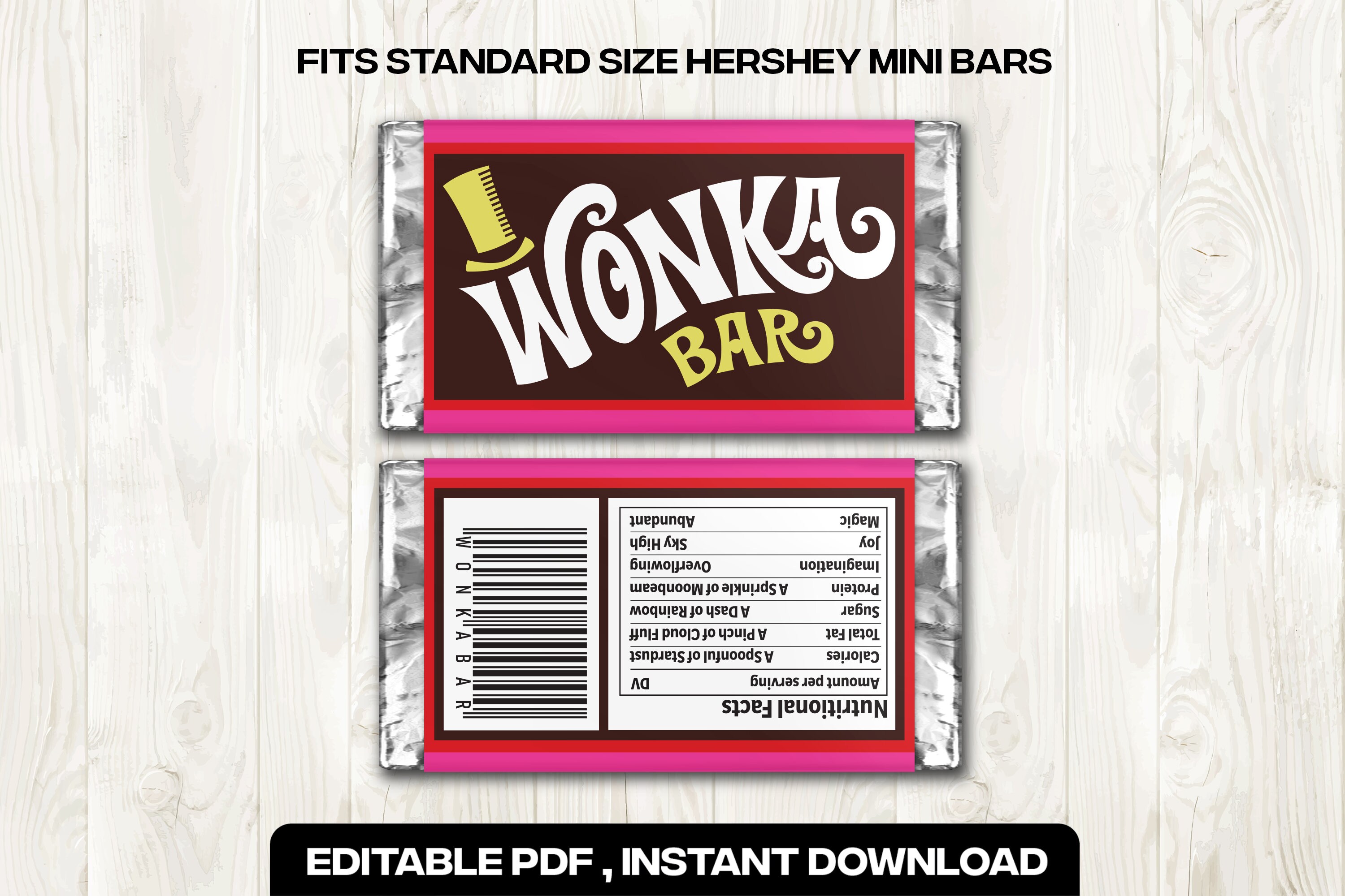 Wonka Chocolate Bar Label Digital PDF for Hershey's Mini - Etsy