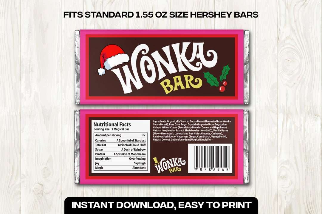 Christmas Wonka Chocolate Bar Label Digital PDF for Hershey's 1.55oz ...