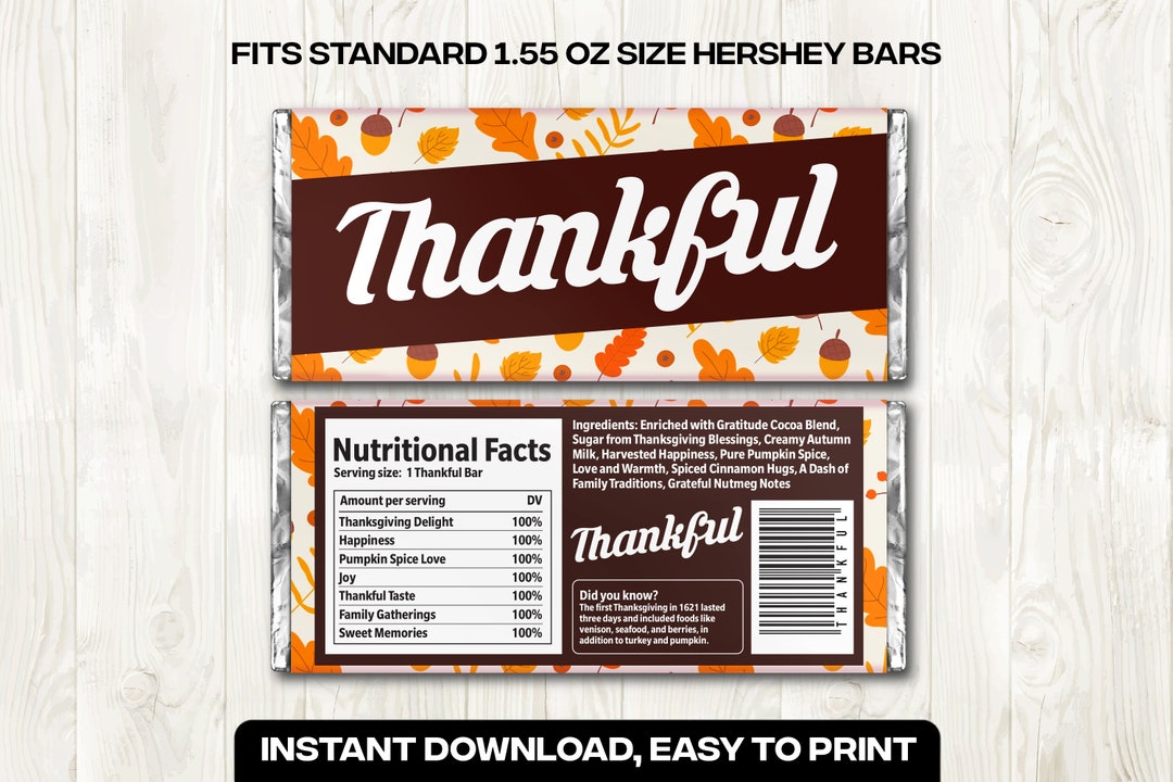 Thanksgiving Chocolate Bar Label Digital PDF for Hershey's 1.55oz DIY ...
