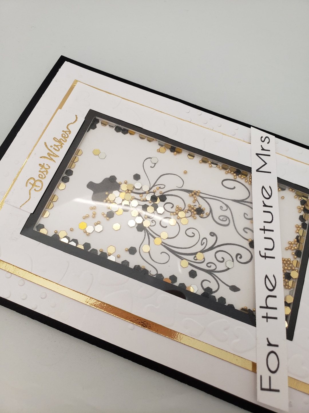 Luxury Handmade Black, White & Gold Bride to Be Shaker Card, Deluxe ...