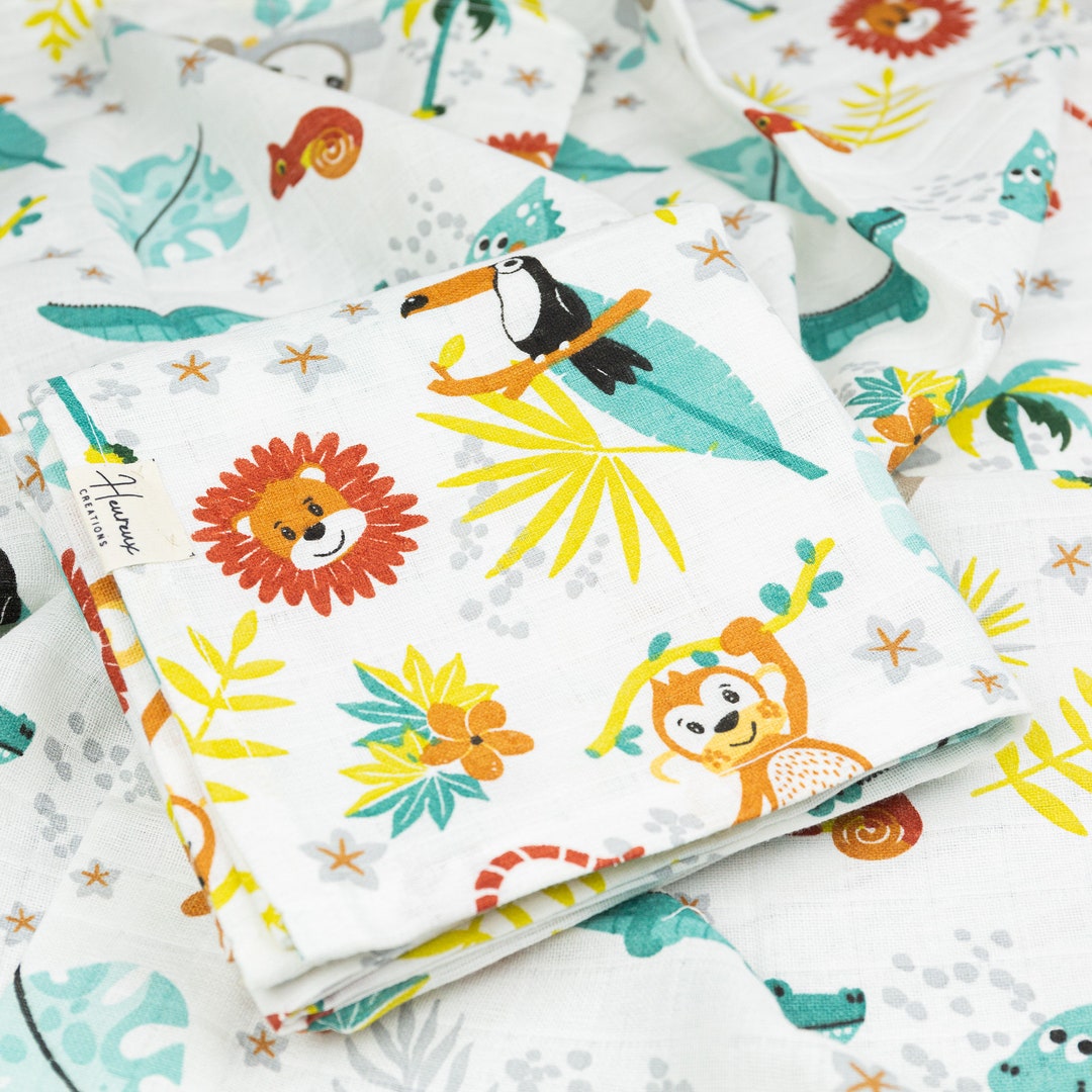 Super Soft Happy Jungle Muslin Blanket 75x75 Cm | 100% Organic Cotton ...