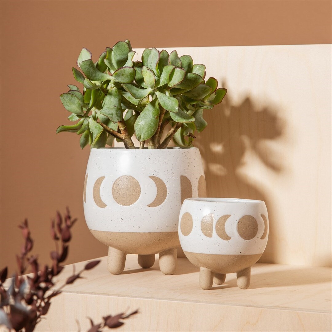Moon Phases Small White Planter | Planter for Small Plants | Planter ...