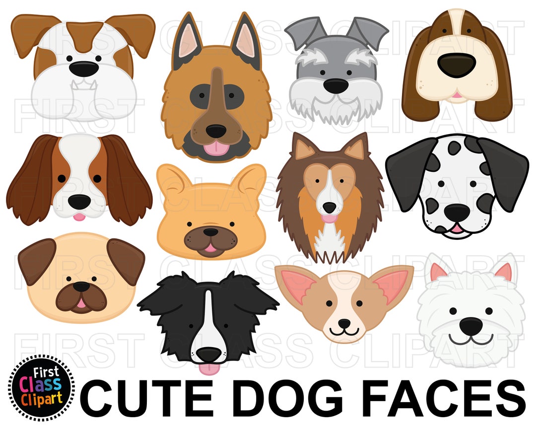 Cute Dog Faces Clipart, Bulldog, Sheep Dog, Westie, German Shepherd ...