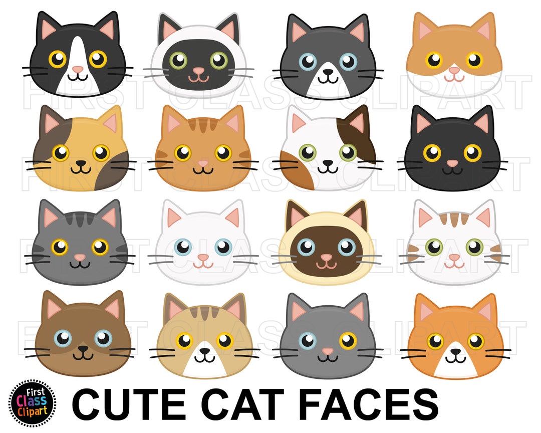 Cat Faces Clipart, Cat Heads Clipart, Cat and Kittens Clipart, Kitty ...