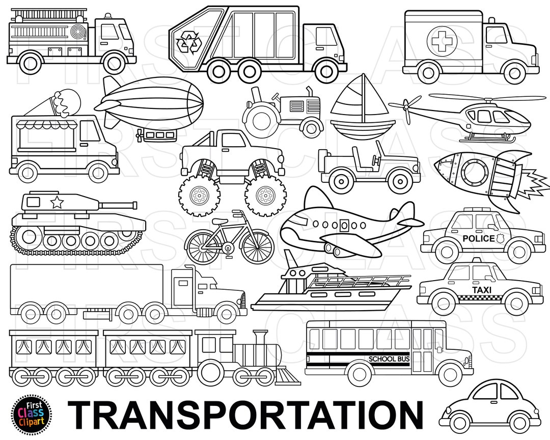 Transportation Clipart, Police, Truck, Taxi, Fire Truck, Garbage Truck ...
