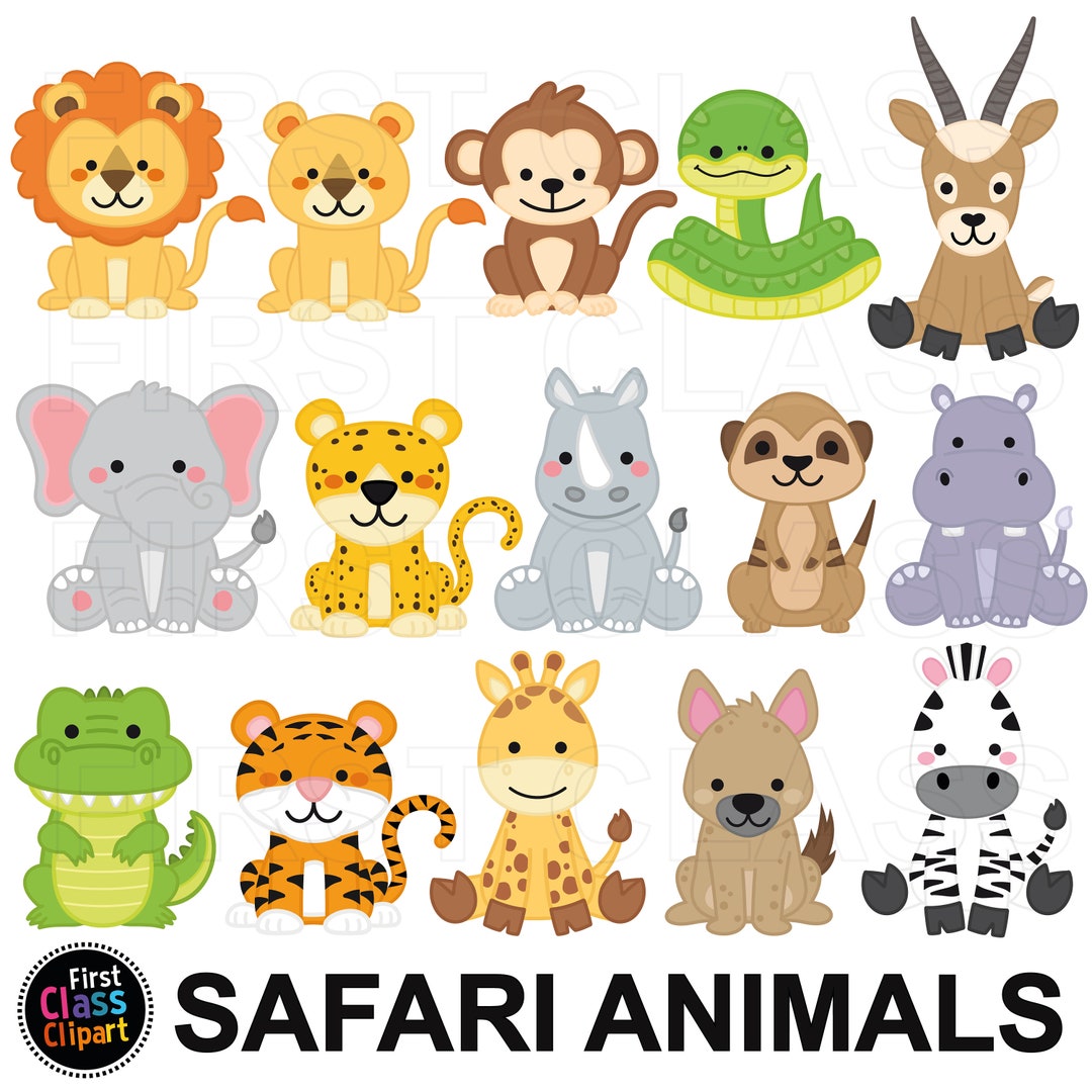 Safari Baby Animals Clipart, Lion, Tiger, Meerkat, Elephant, Zebra ...