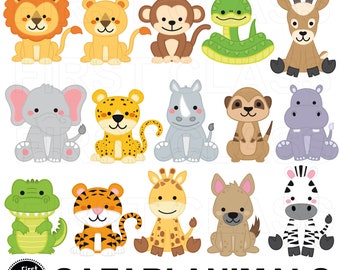 SAFARI Animals, Elephant, Lion, Tiger, Giraffe, Zebra, 20 PNG Clipart ...