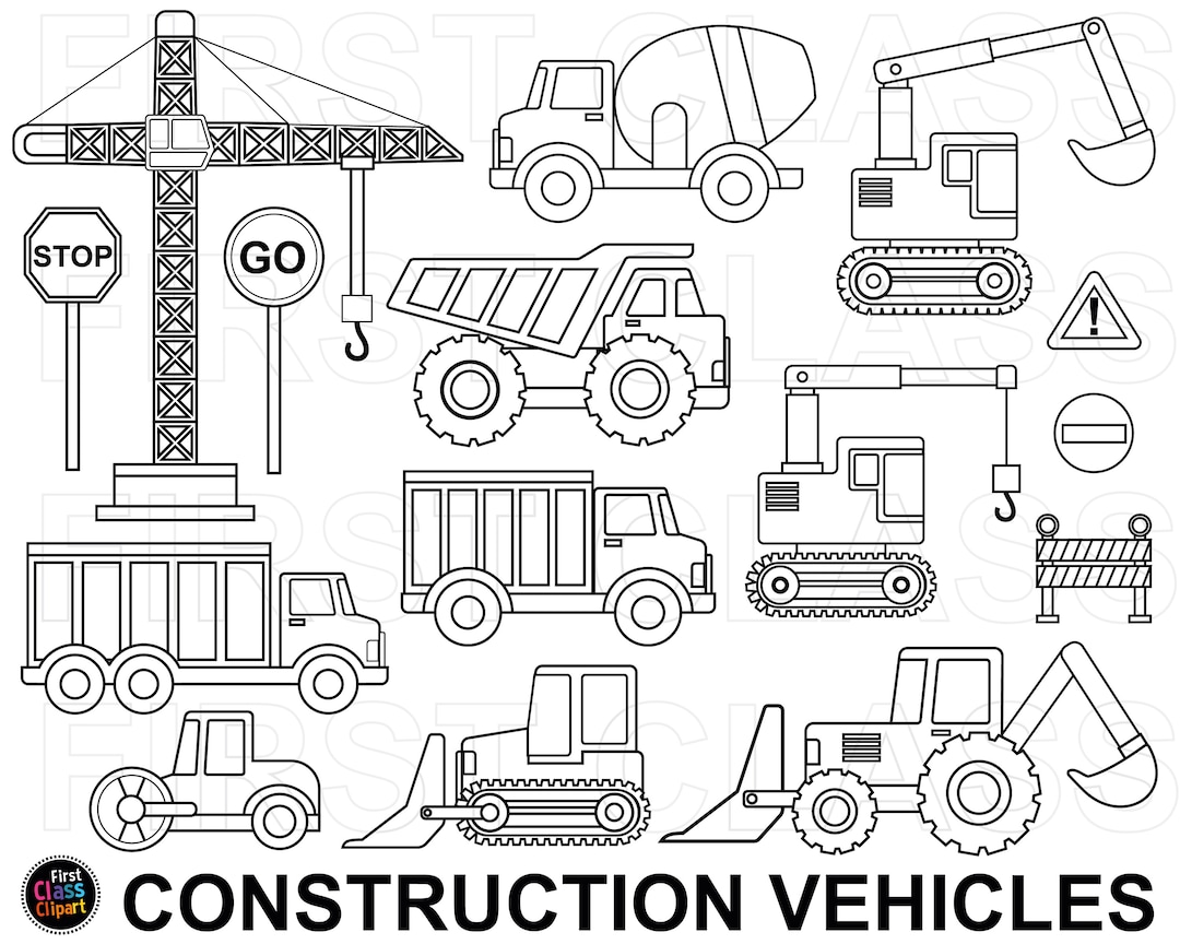 Construction Vehicles Clipart, Truck, Bulldozer, Lorry, Crane, Tractor ...