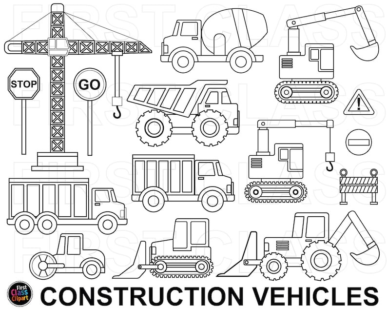 Construction Vehicles Clipart, Truck, Bulldozer, Lorry, Crane, Tractor ...