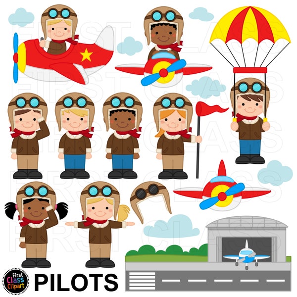Boy and Girl Pilot Clipart - Etsy