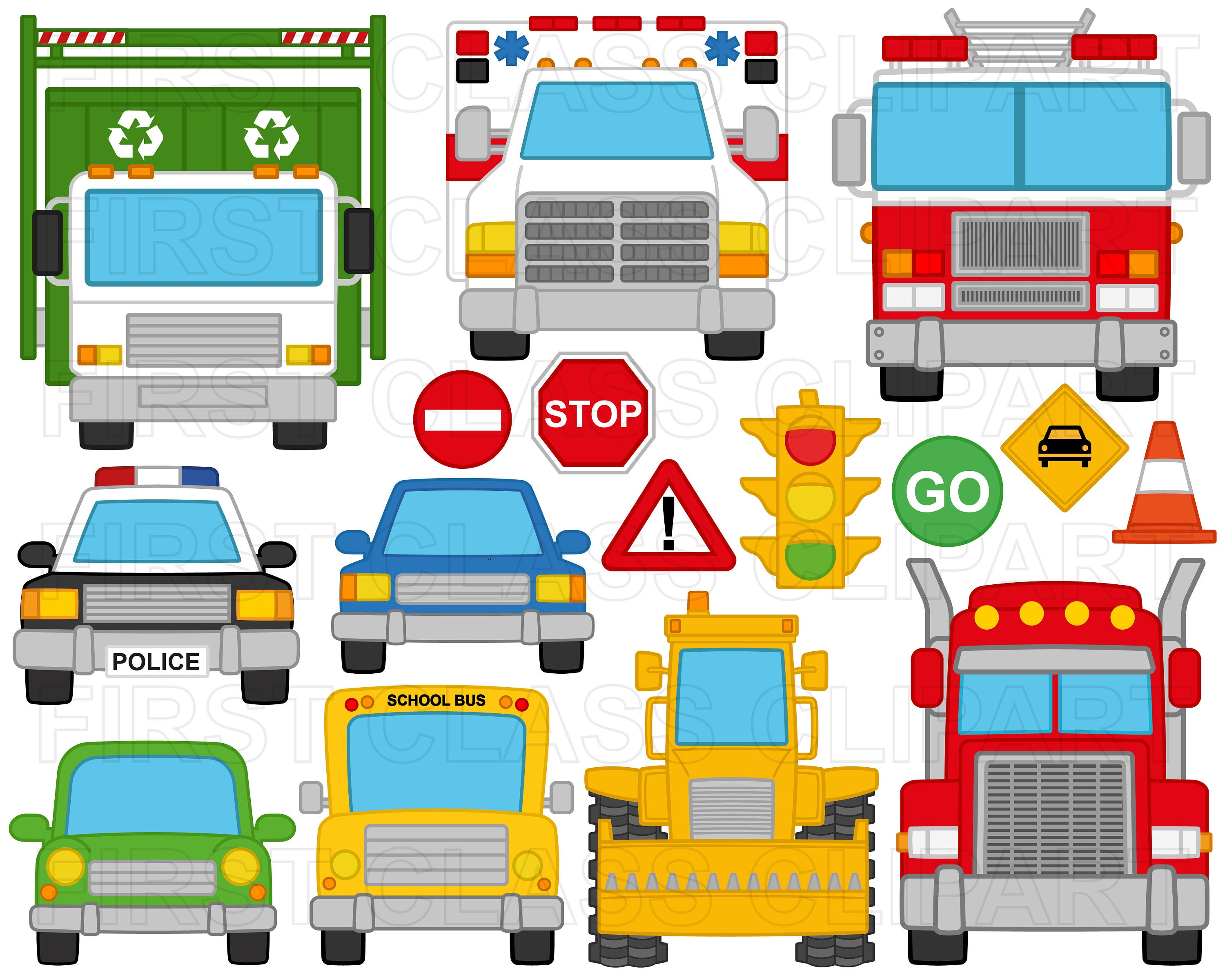 Transportation Clipart, Police, Truck, Fire Truck, Garbage Truck ...