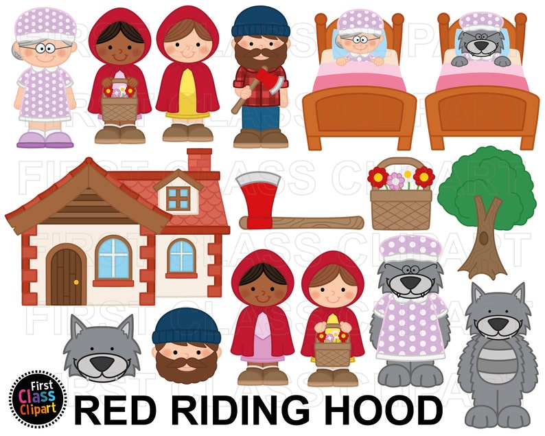 Little Red Riding Hood Clipart, Fairy Tales Clip Art, Wolf, Grandma ...