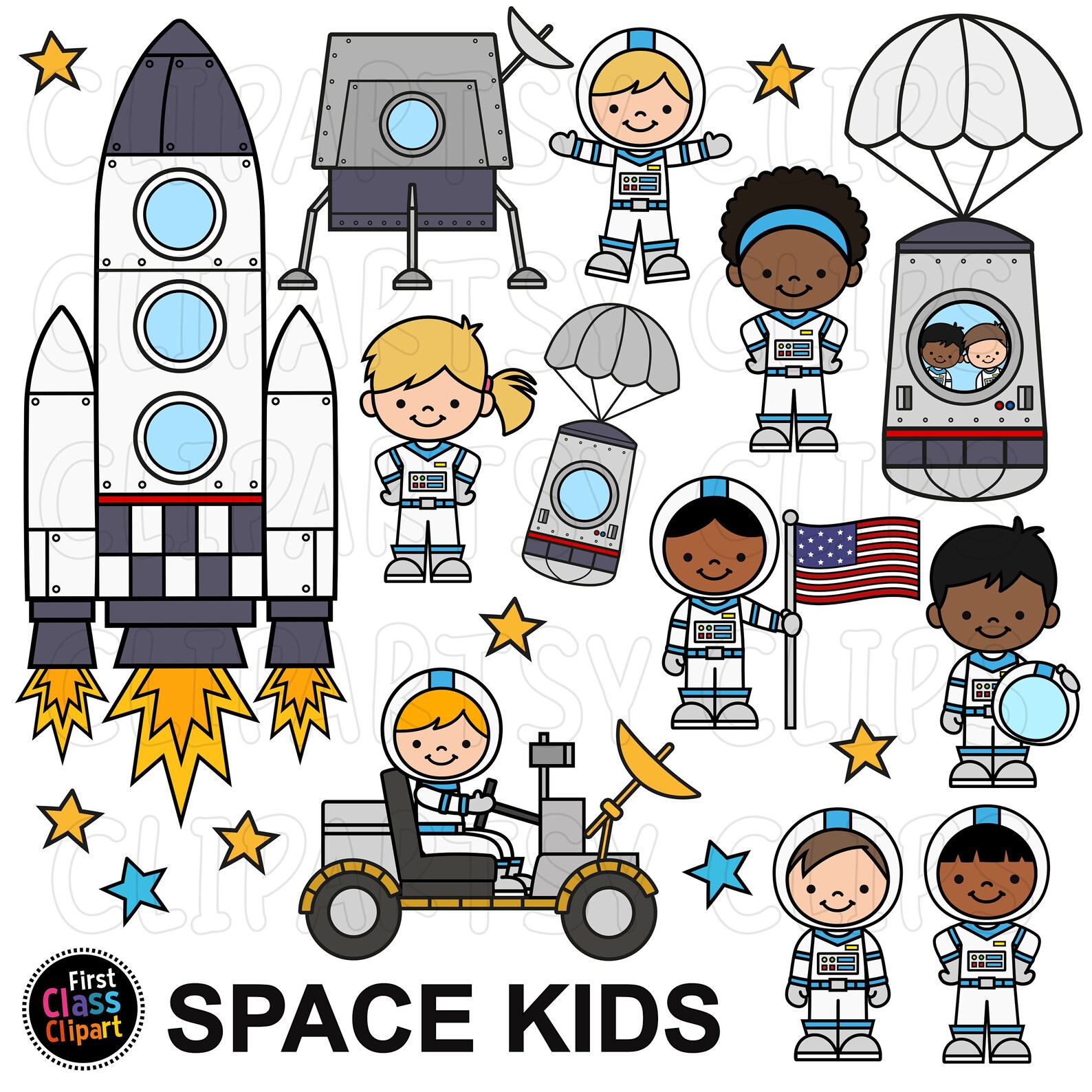 Space Clipart, Astronaut Kids Clipart, Rocket and Stars, Spaceship ...
